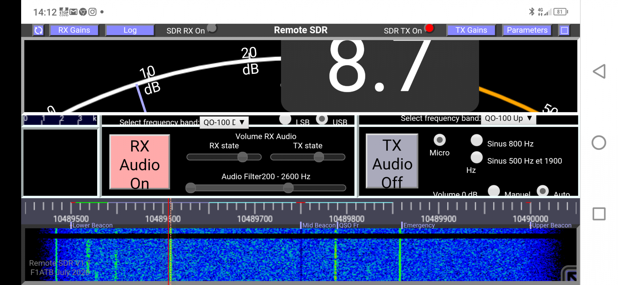 Remote SDR V1 – Interface Homme Machine – F1ATB